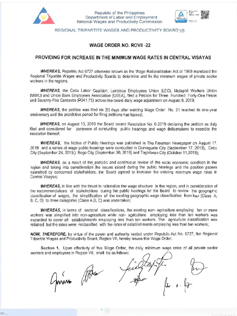 Wage Order No. Rovii-22 | PDF