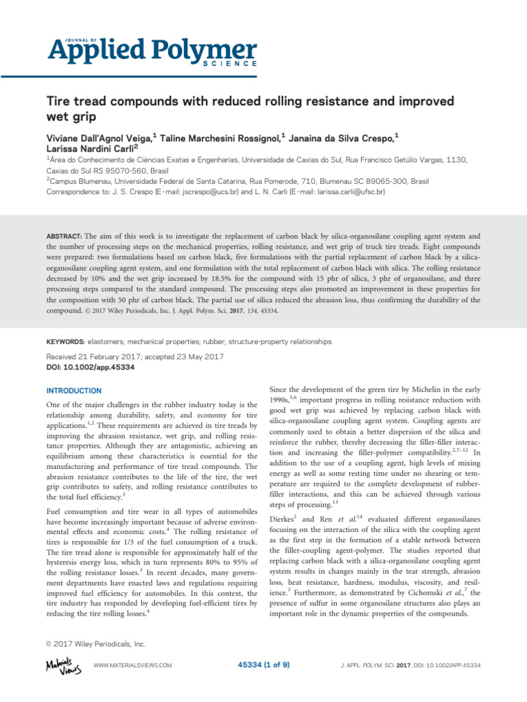 Tire tread compounds with reduced rolling resistance and improved wet ...
