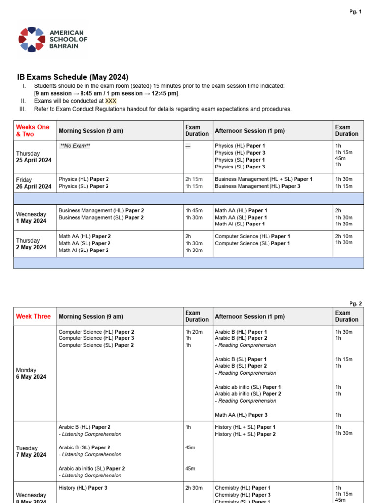 IB Exams Schedule (May 2024) | PDF | Qualifications