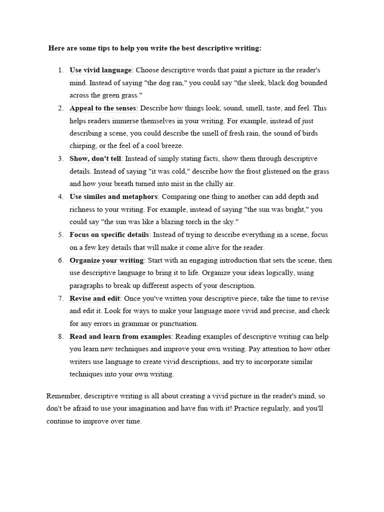 Here Are Some Tips To Help You Write The Best Descriptive Writing | PDF