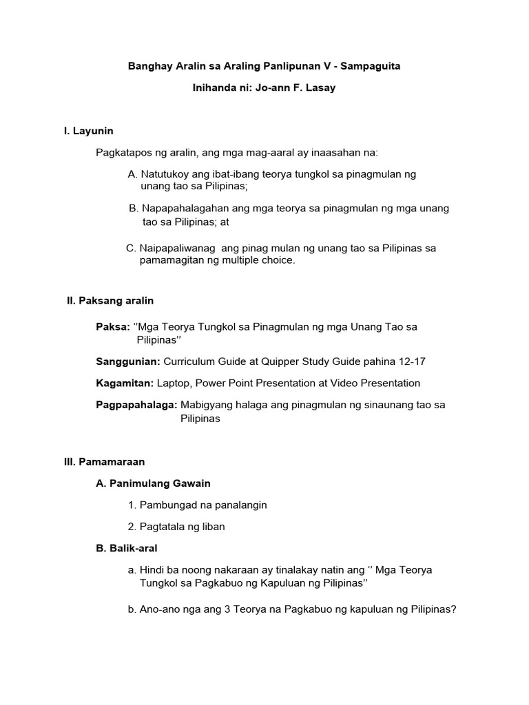 Yunit 4 - Aralin 2 4thdemo Banghay Aralin - Araling Panlipunana - Lasay | PDF