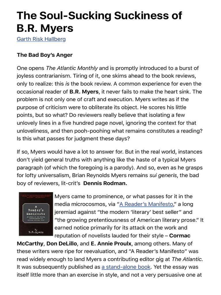 The Soul-Sucking Suckiness of B.R. Myers - The Millions | PDF