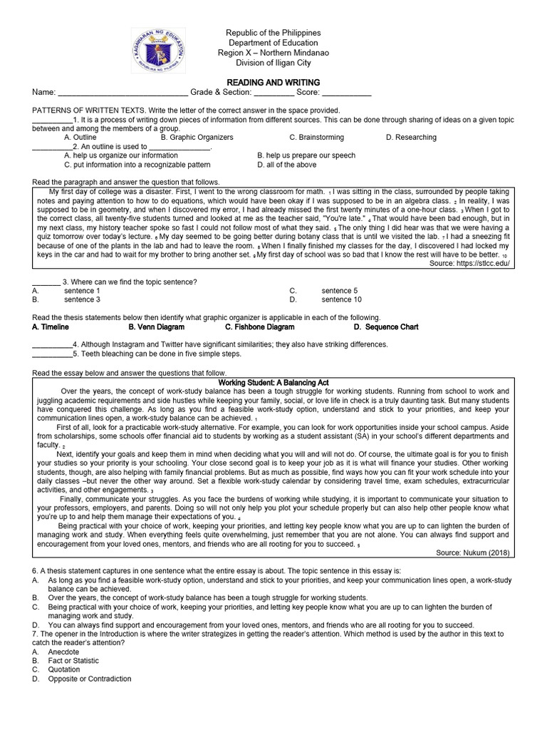 Patterns of Written Texts Assessment | PDF | Earthquakes | Plate Tectonics