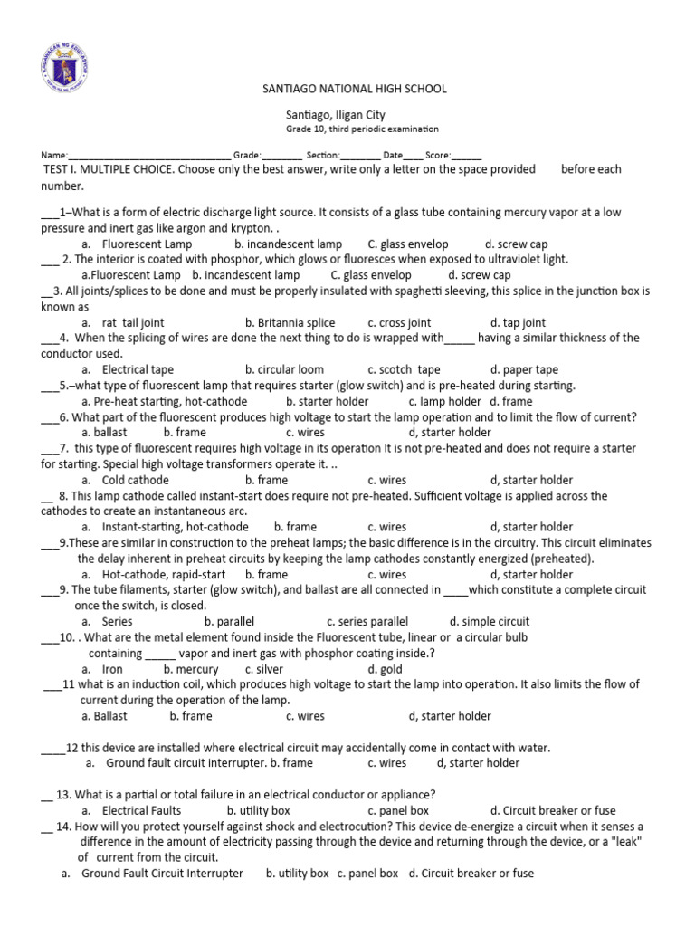Grade 10 Third Quarter Eim Tle | Download Free PDF | Fluorescent Lamp | Fuse (Electrical)