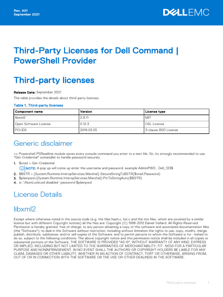 Dell Command PowerShell Provider Third Party Licenses | PDF | License | Copyright