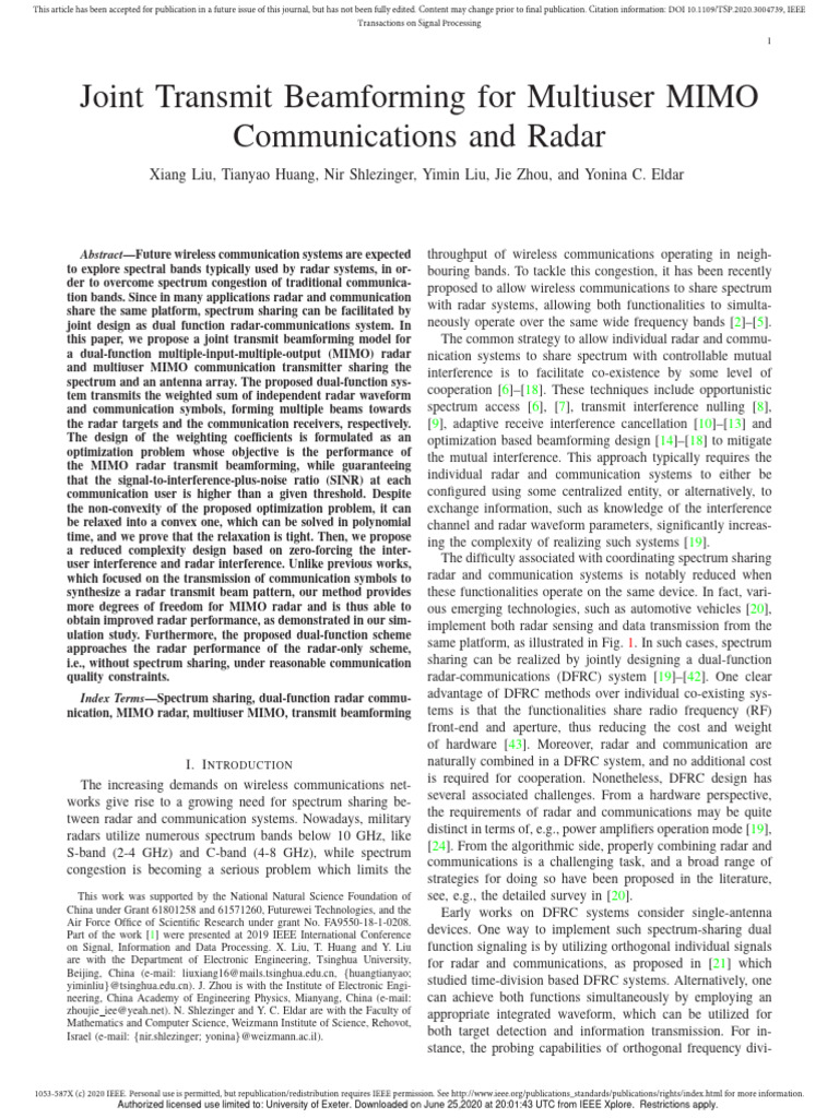Joint Transmit Beamforming For Multiuser Mimo Communication And Mimo Radar Pdf Mimo Modulation