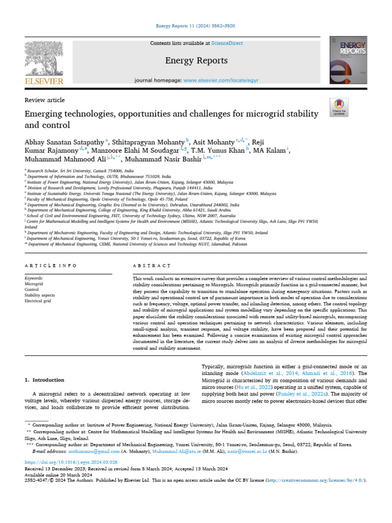 Emerging technologies, opportunities and challenges for microgrid stability and control | PDF ...