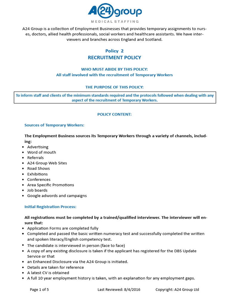 Policy 2 Recruitment Policy | PDF | Criminal Record | Justice