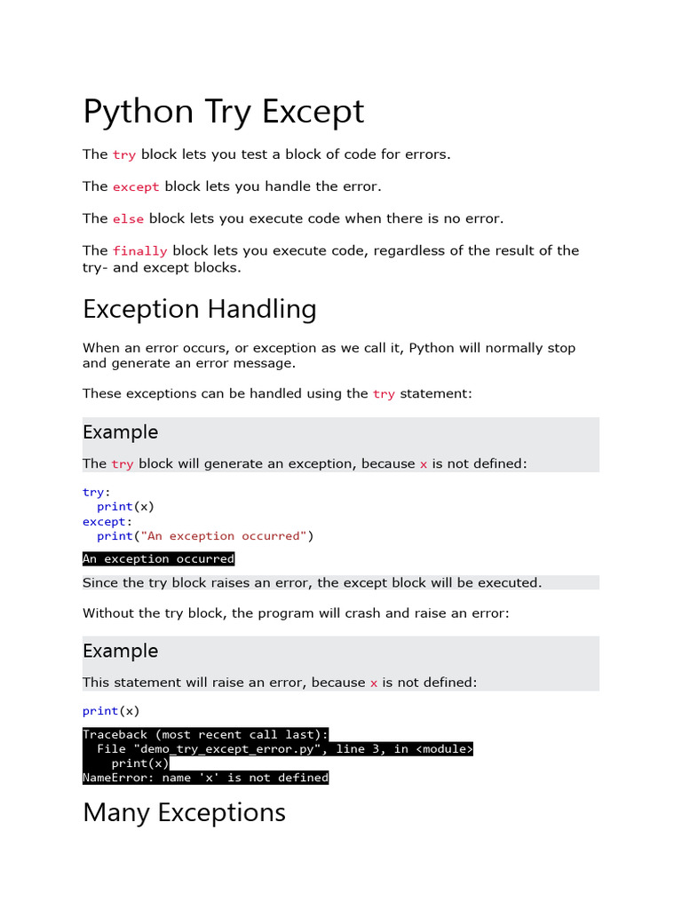 Exception Handling Pdf Python Programming Language Boolean Data Type