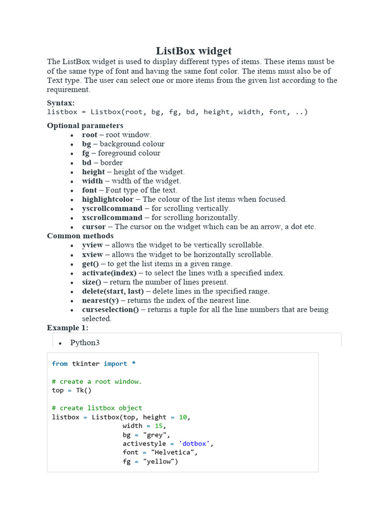 ListBox widget | PDF | Menu (Computing) | Desktop Environment