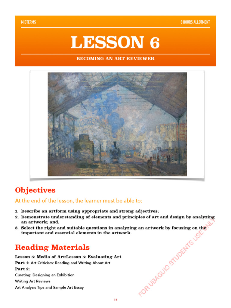 Evaluating Art. 8 Hrs | PDF | Composition (Visual Arts) | Color