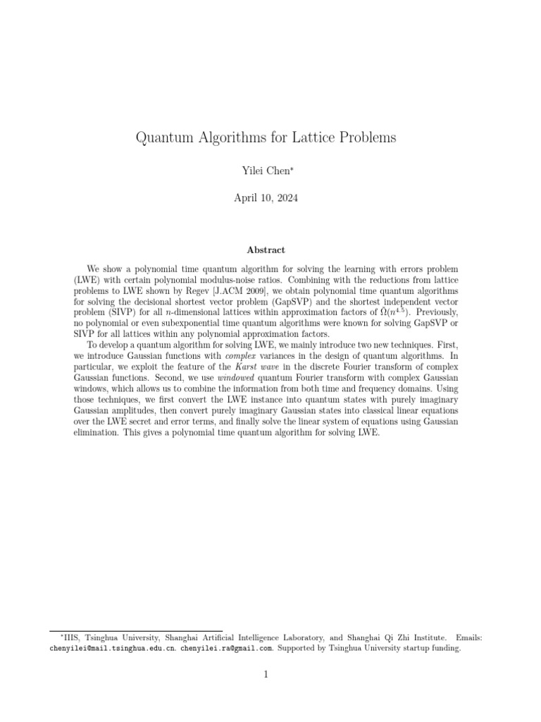 Quantum Algorithms For Lattice Problems | PDF | Quantum Computing | Applied Mathematics
