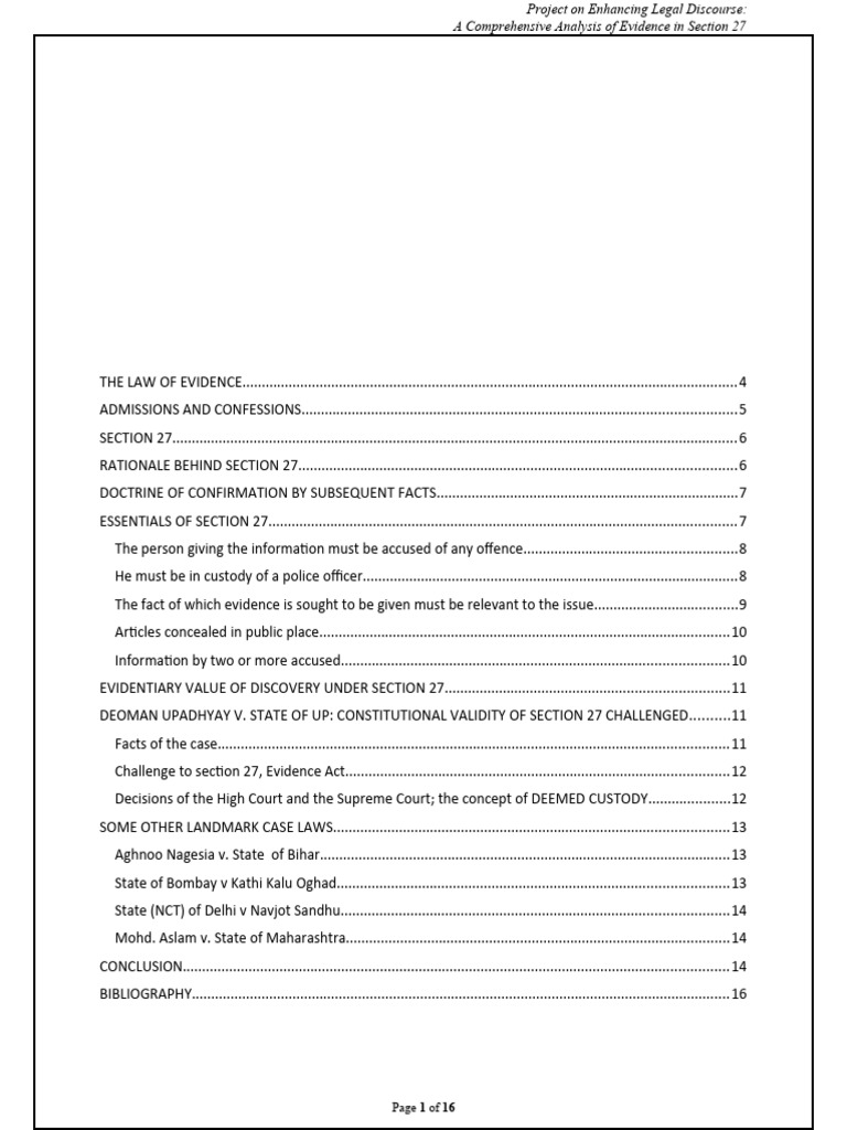 Analysis of Section 27 Evidence Act | PDF | Confession (Law) | Arrest