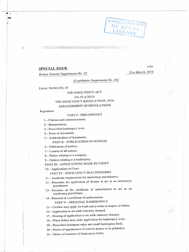 Kenya Insolvency Regulations Overview | PDF | Bankruptcy | Corporate Law