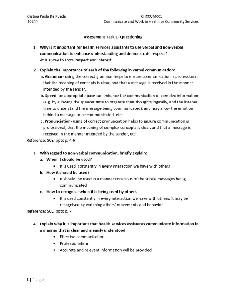 CHCCOM005 Communicate and Work in Health or Community Services | PDF | Nonverbal Communication ...