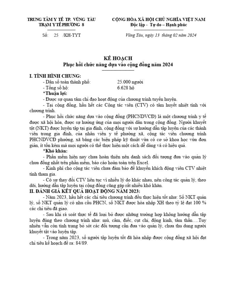 KH Phuc Hoi Chuc Nang 2024 | PDF