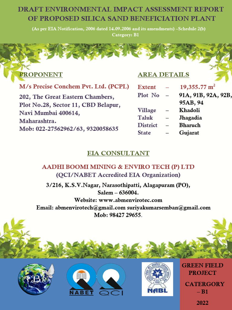 Draft EIA Report Silica Sand Beneficiation | PDF | Environmental Impact Assessment ...