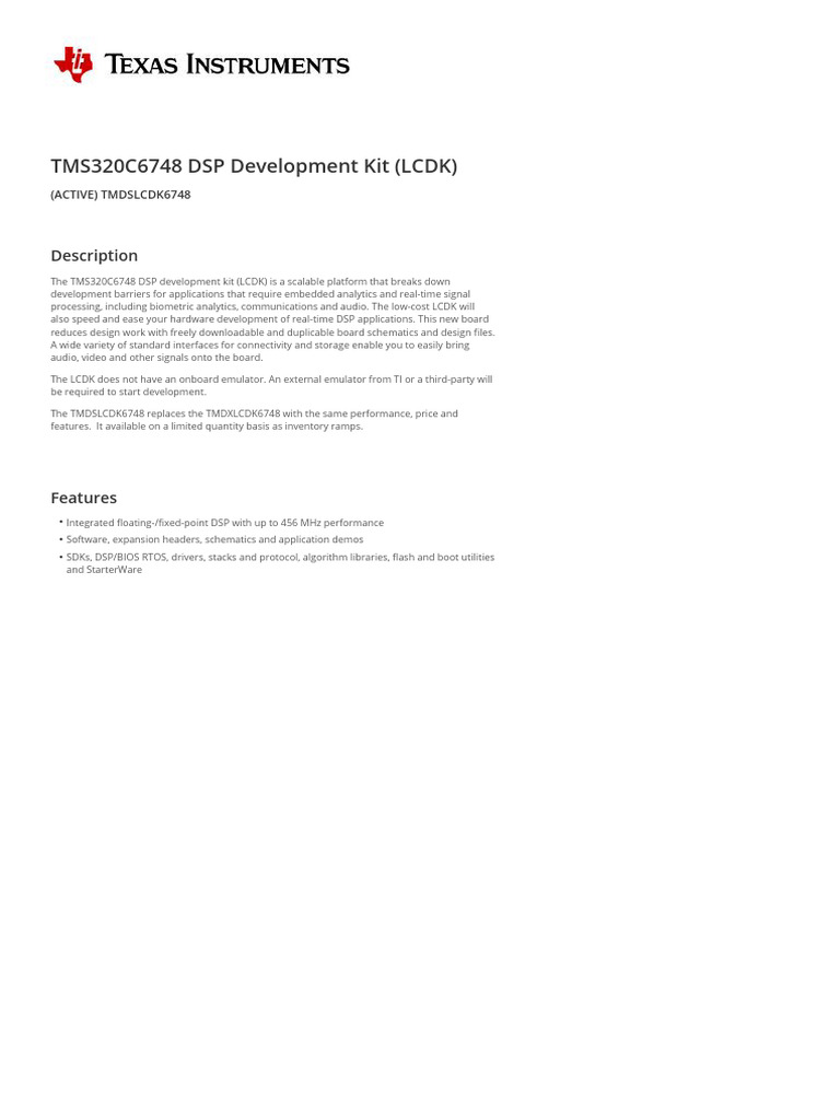 Texas Instruments TMDSLCDK6748 Datasheet | PDF | Computers | Technology ...