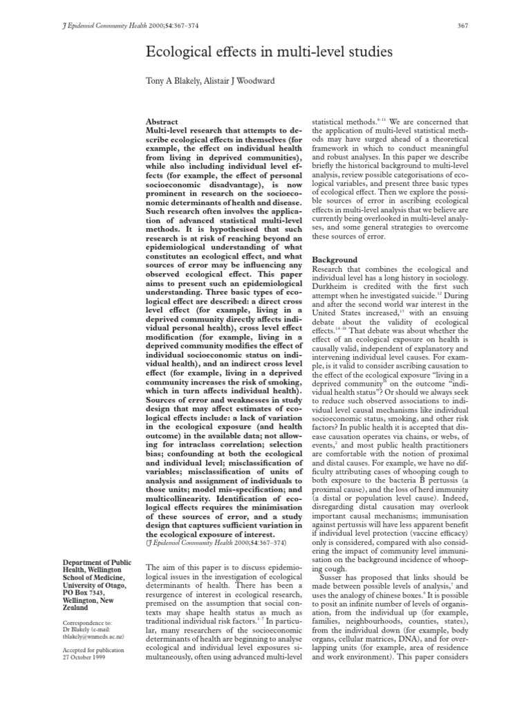 Ecological Effects in Multi-Level Studies | PDF | Confounding | Epidemiology