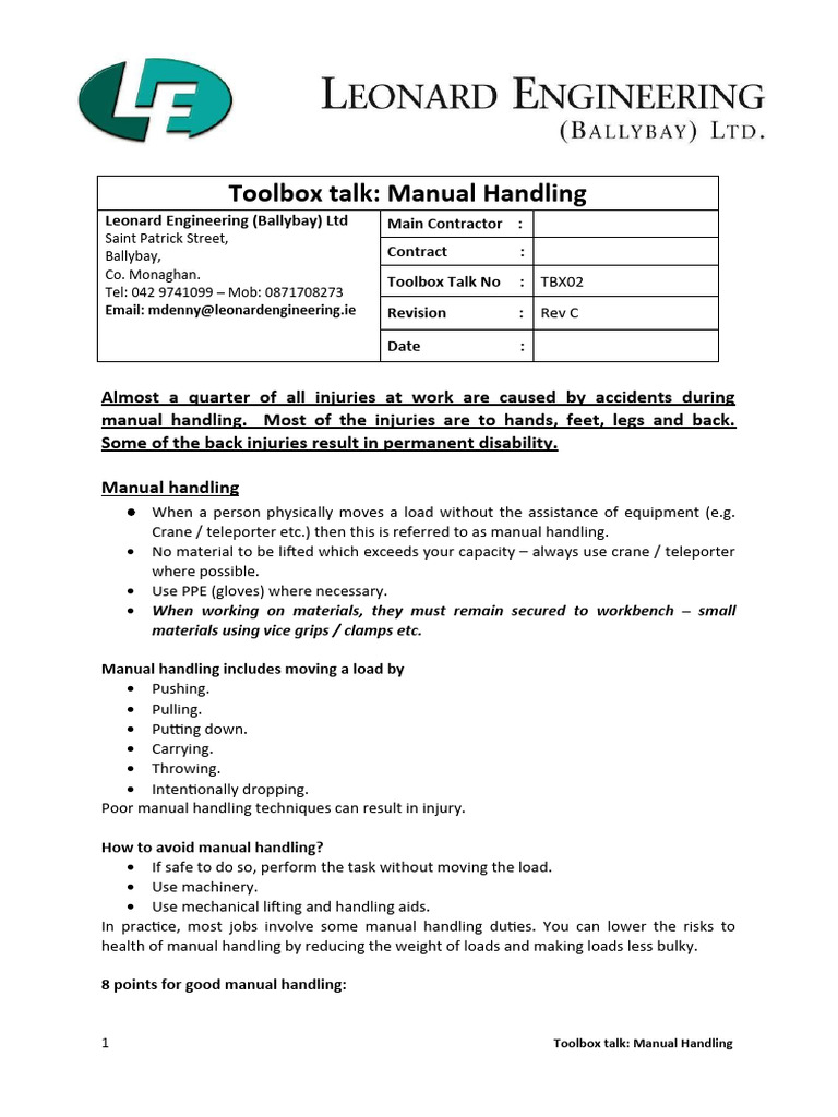 01 170913 TBX02 Manual Handling | PDF | Occupational Safety And Health
