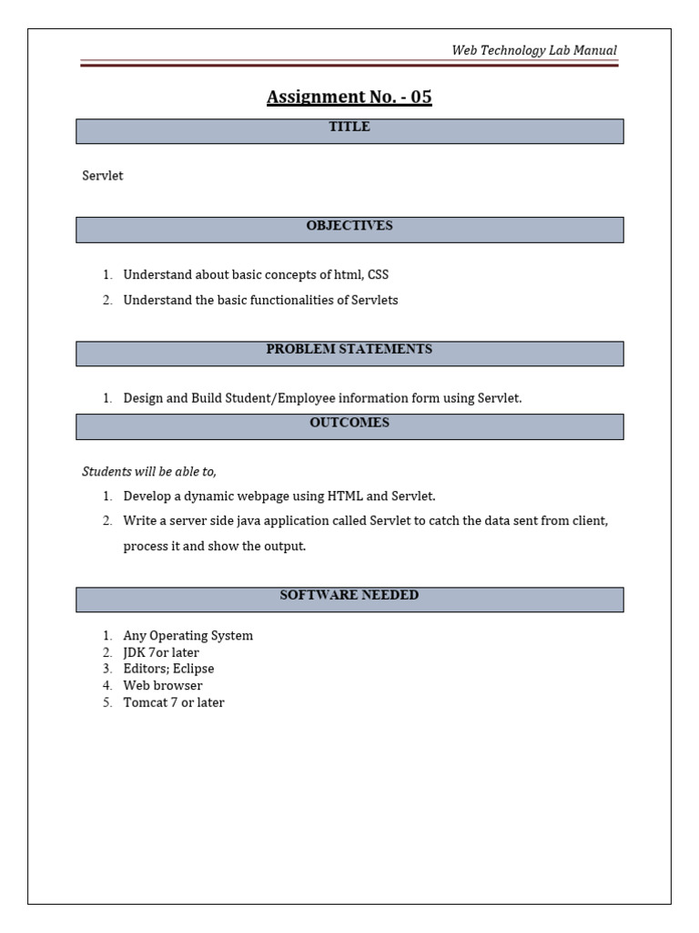 5 Servlet Assignment No 51 Pdf Java Programming Language Web Development