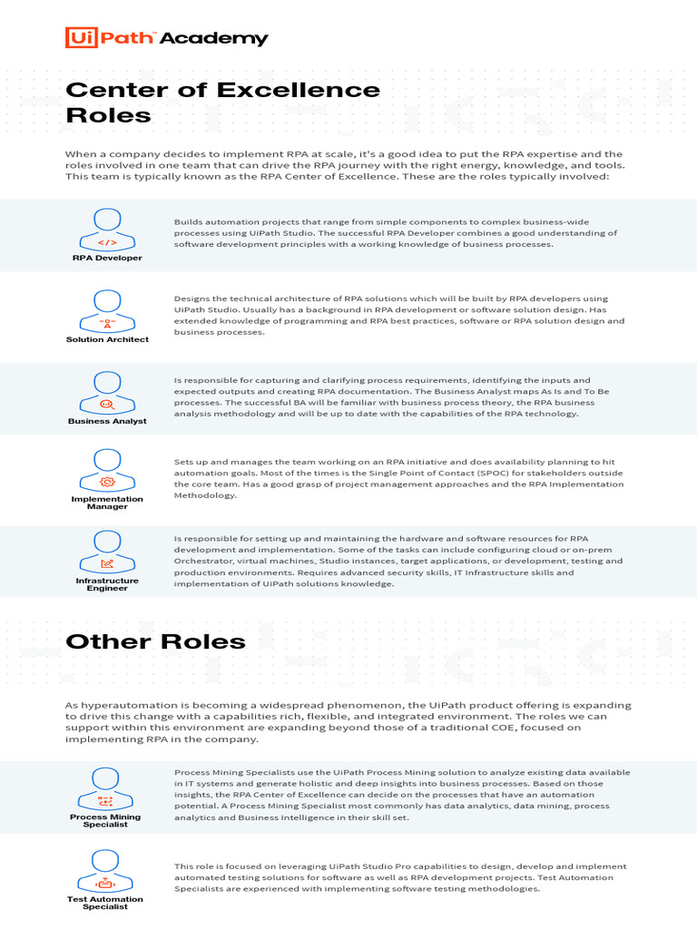 RPA Center of Excellence Roles - One Pager | PDF | Software Development ...