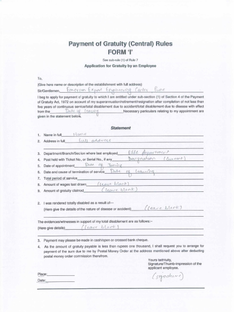 Sample Gratuity Form (Filled) | PDF
