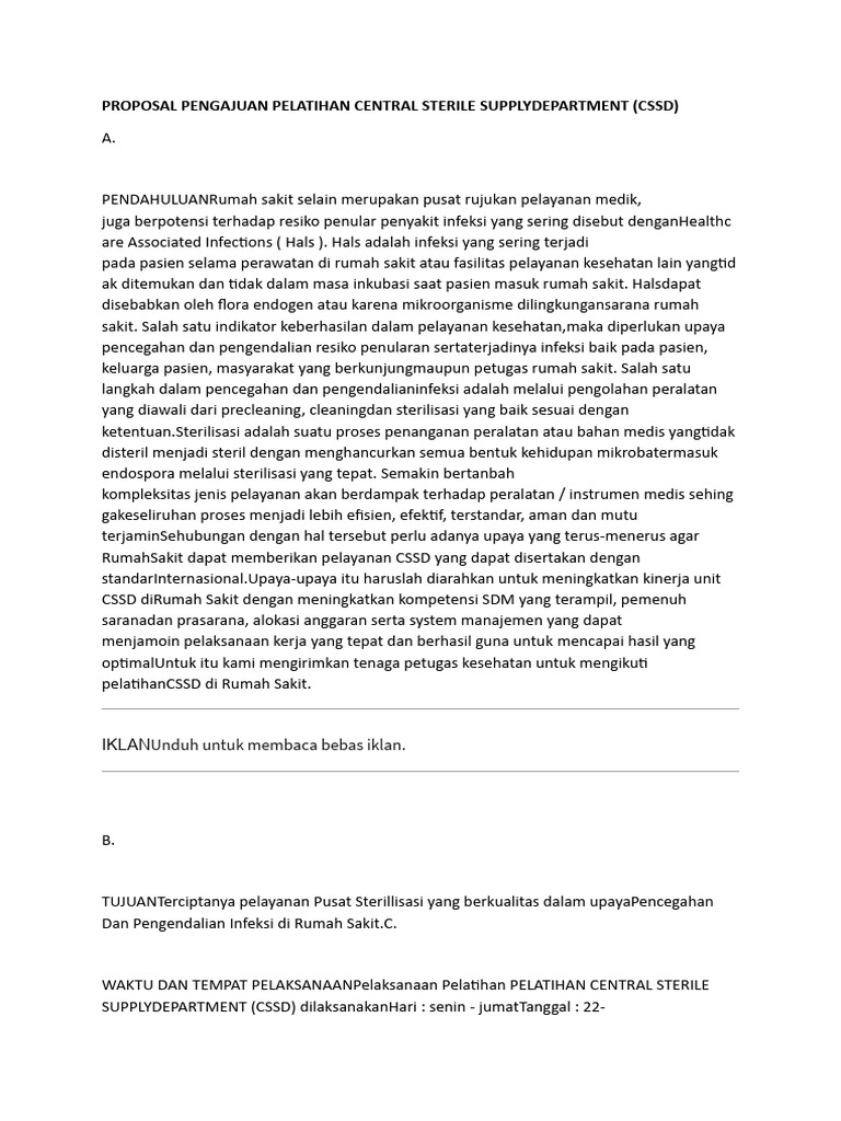 Proposal Pelatihan CSSD | PDF | Kesehatan Holistik