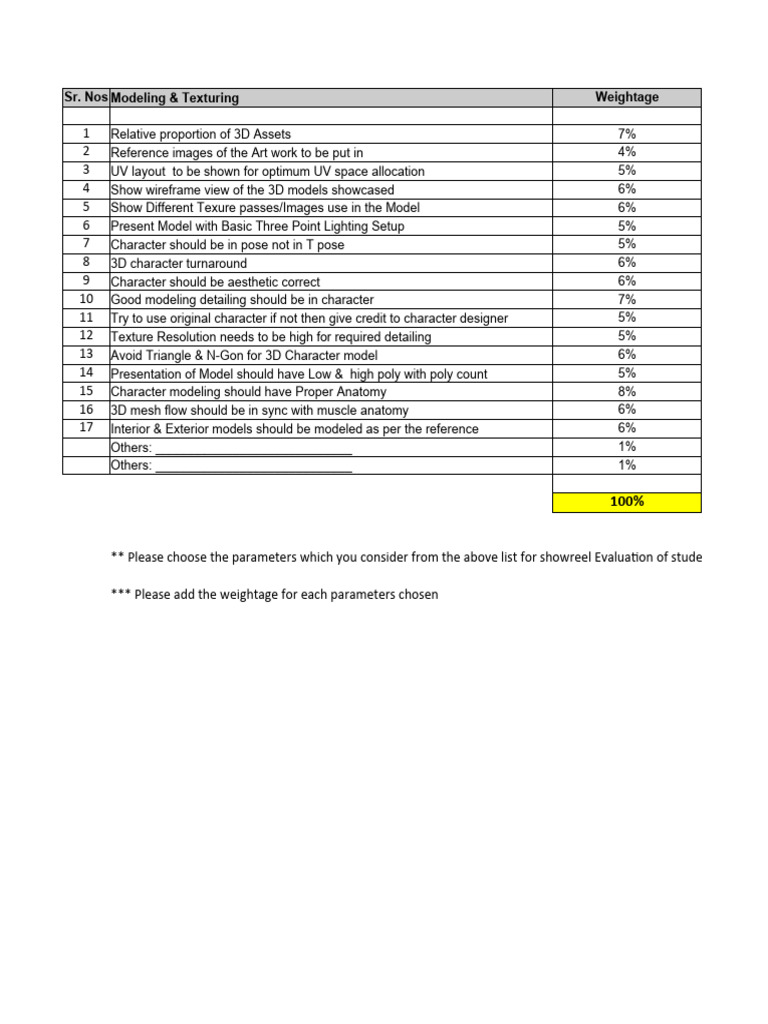 3D - Showreel Evaluation Template | PDF | 3 D Computer Graphics | Texture Mapping
