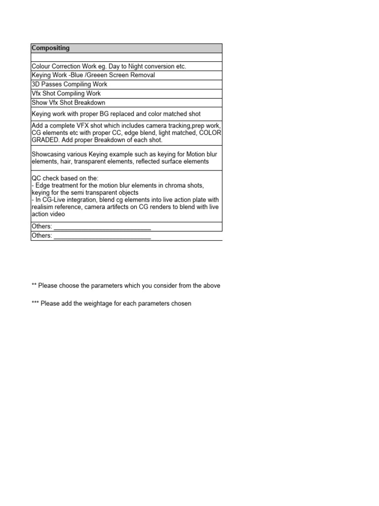 VFX Showreel Evaluation Template | PDF | Camera | Vision