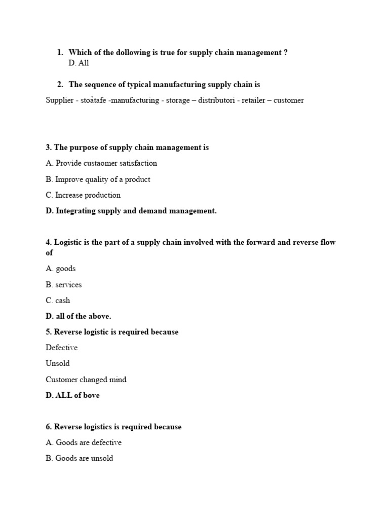 Logistic MCQ | PDF | Logistics | Warehouse