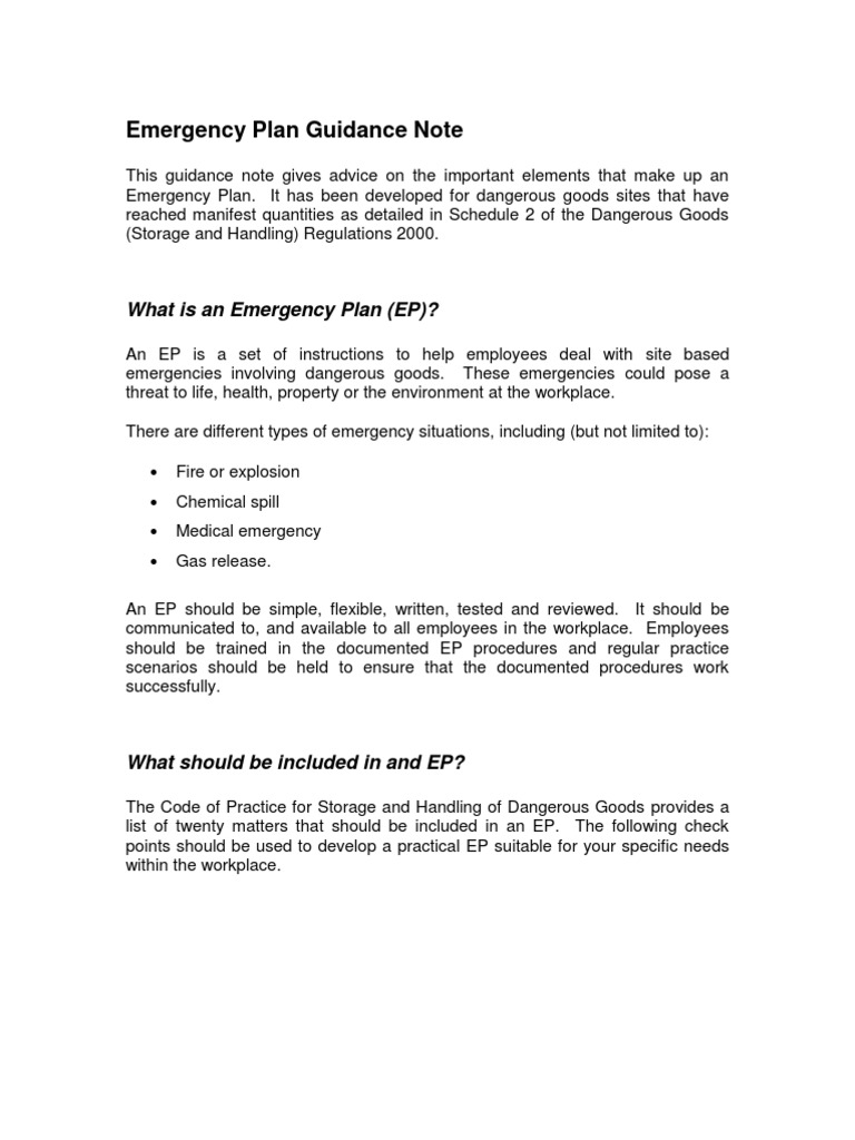 DG Emergency Plan - 20 Point Requirements33f6 | PDF | Dangerous Goods ...