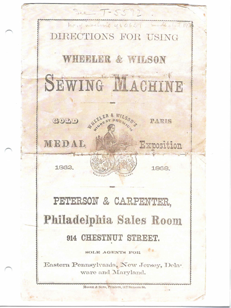 Wheeler and Wilson No. 4 Sewing Machine Instruction Manual | PDF