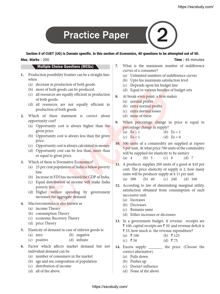 CUET-Economics - Practice-Paper (Sscstudy - Com) | PDF | Economics ...