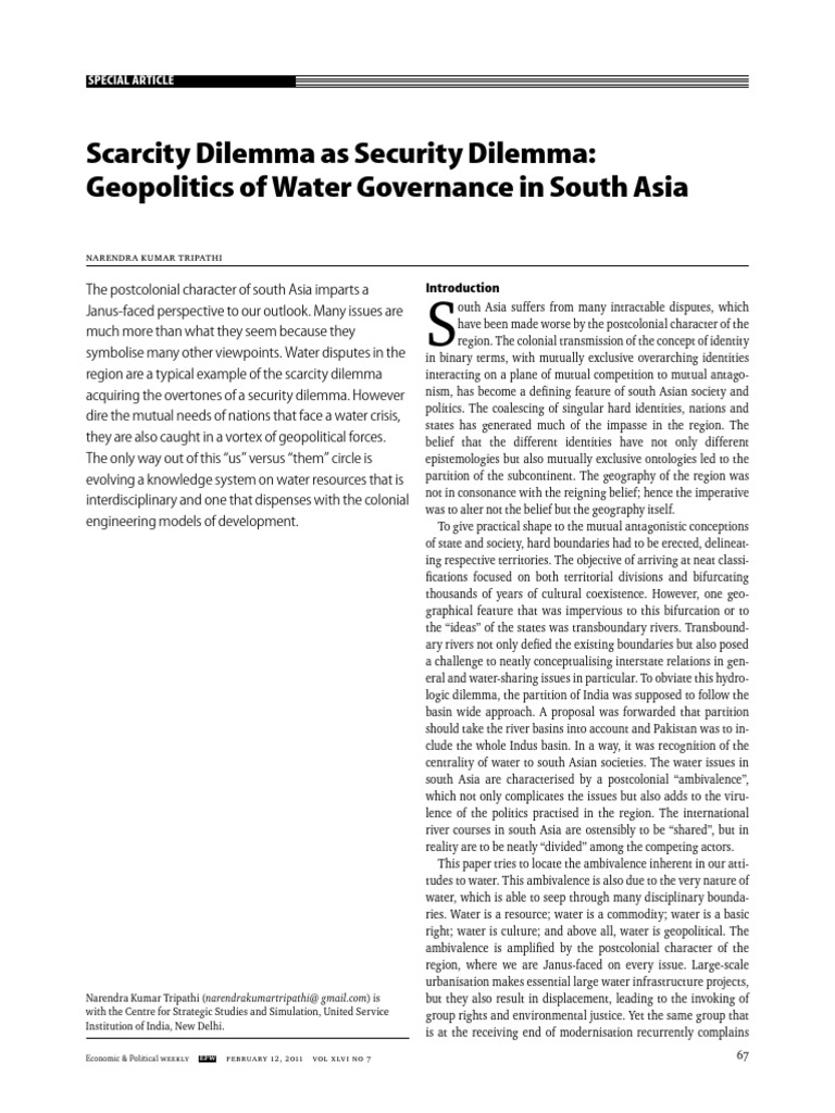 Scarcity Dilemma As Security Dilemma: Geopolitics of Water Governance ...