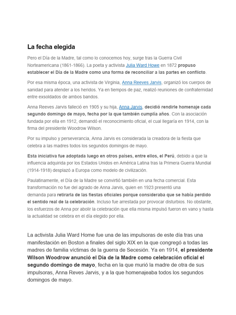 Origen del Día de la Madre en mayo | PDF