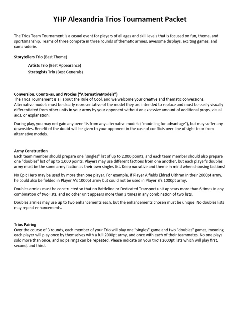 YHP Trios Team Tournament Player Packet | PDF | Military