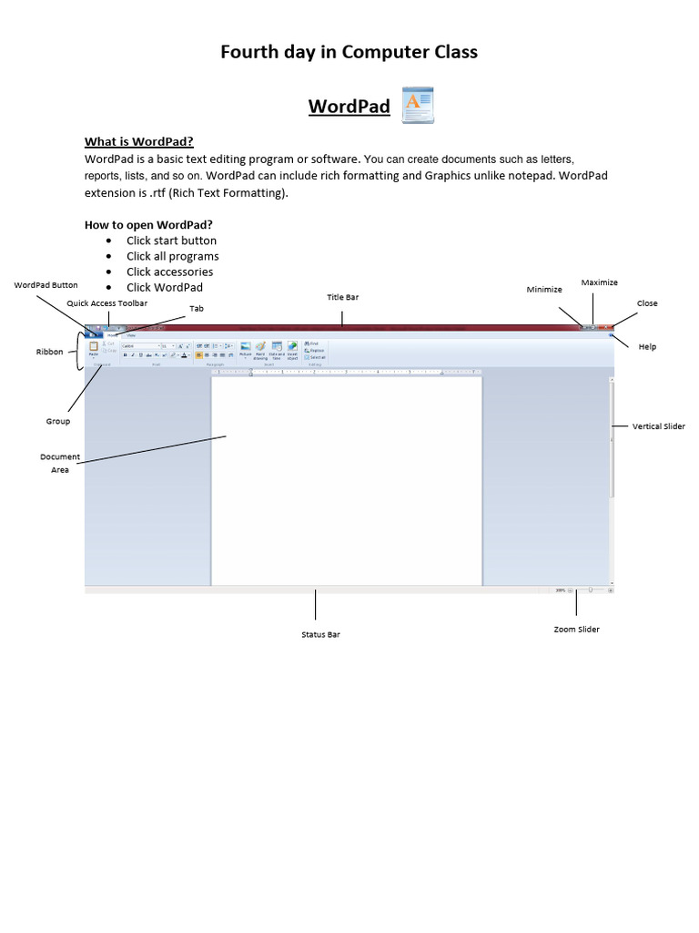 Fourth Day in Computer Class (WordPad Introduction) | PDF | Paragraph | Computing
