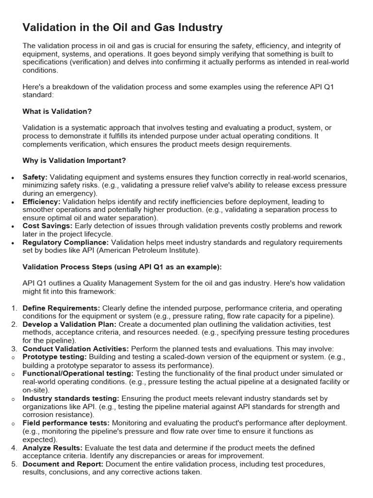 Validation in The Oil and Gas Industry | Download Free PDF | Verification And Validation ...