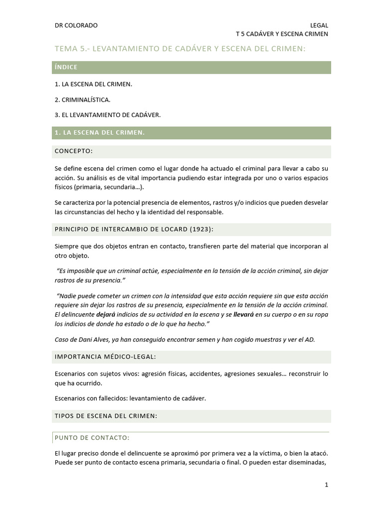 TEMA 5 LEVANTAMIENTO DE CADÁVER Y ESCENA DEL CRIMEN - ESQUEMA(1)-2 | PDF | Pelo | Autopsia
