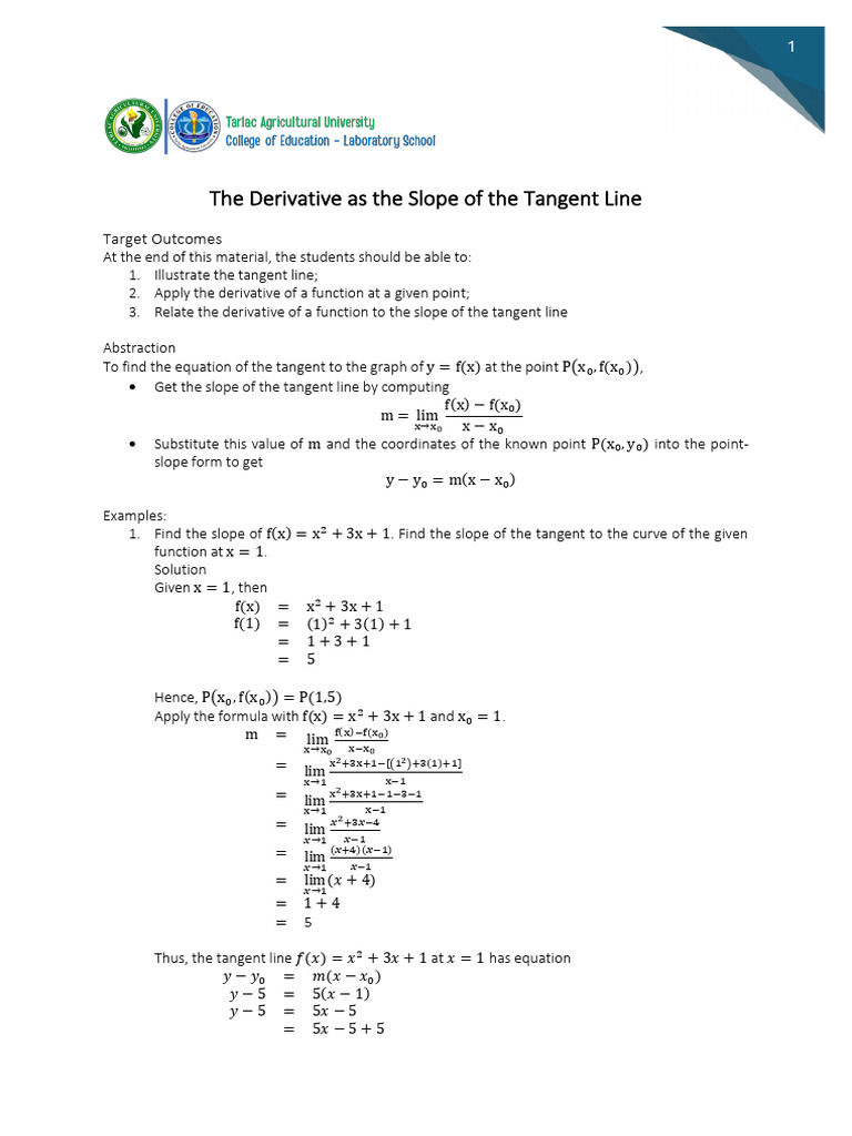 The Derivative As The Slope of The Tangent Line | PDF | Tangent | Slope