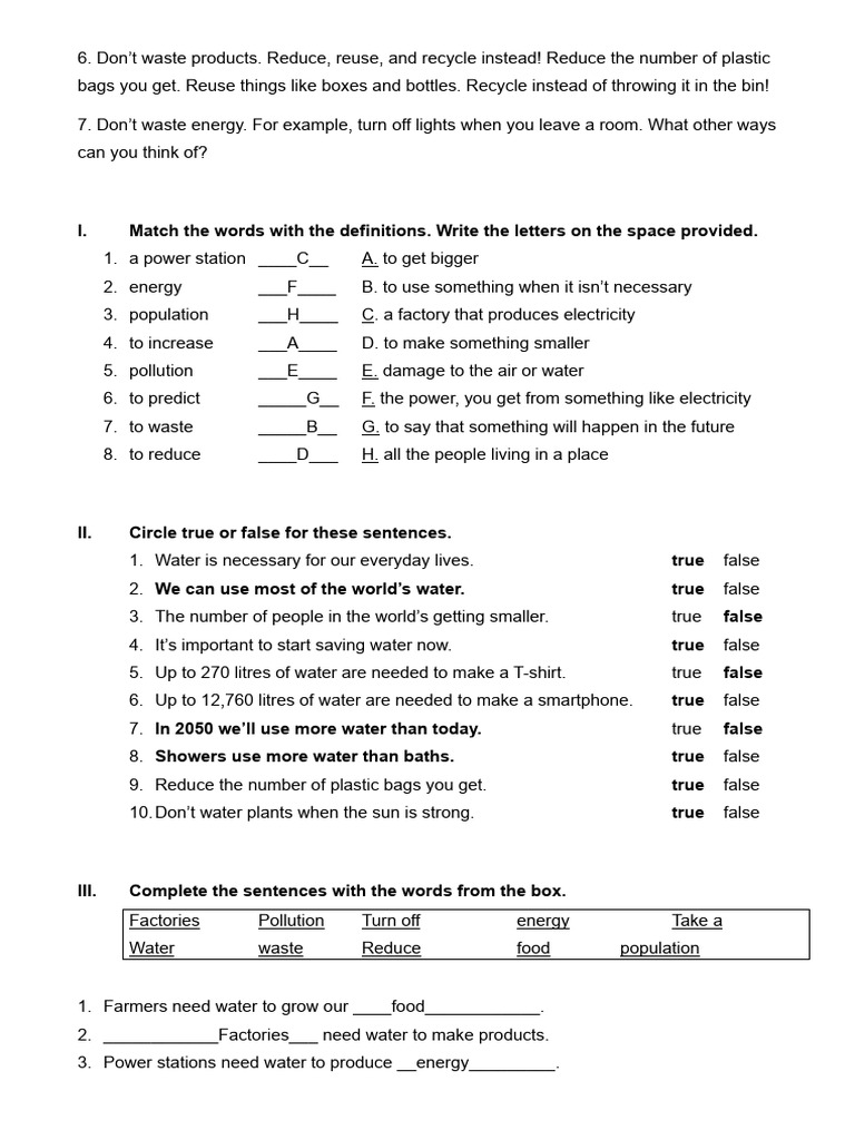 Reading Worksheet Hanna | PDF | Water | Recycling