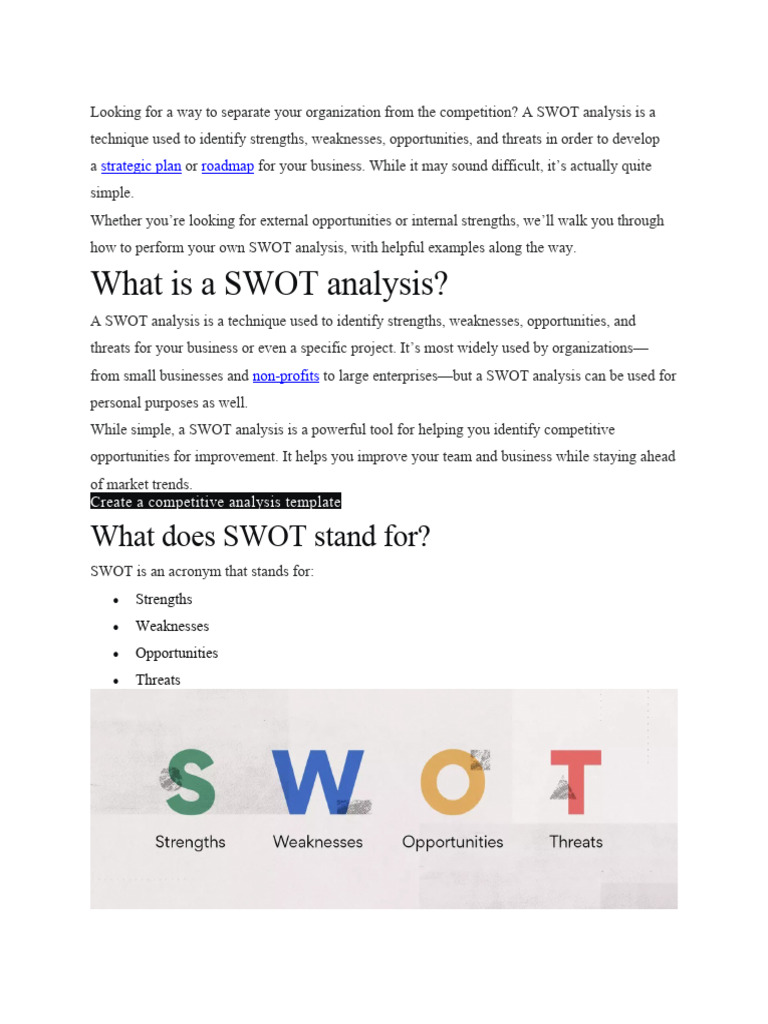 SWOT Draft | PDF | Swot Analysis | Brainstorming