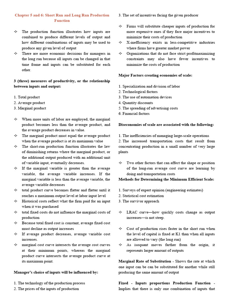 Chapter 5 and 6 ManEcon | PDF | Production Function | Long Run And ...