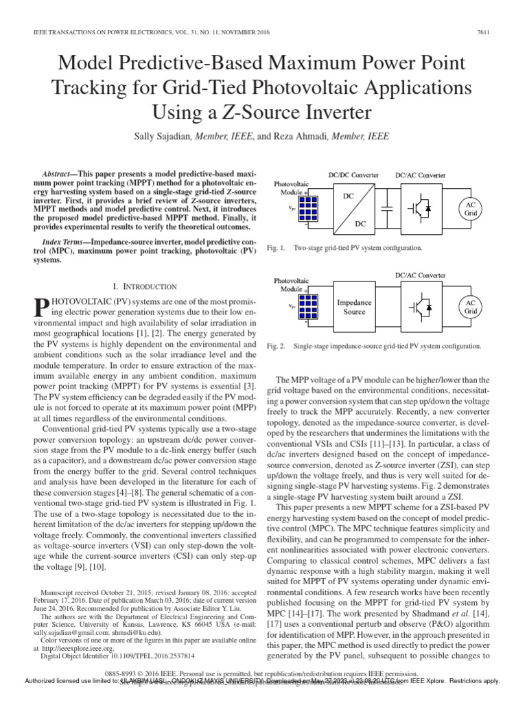 Model Predictive-Based Maximum Power Point Tracking For Grid-Tied Photovoltaic Applications ...