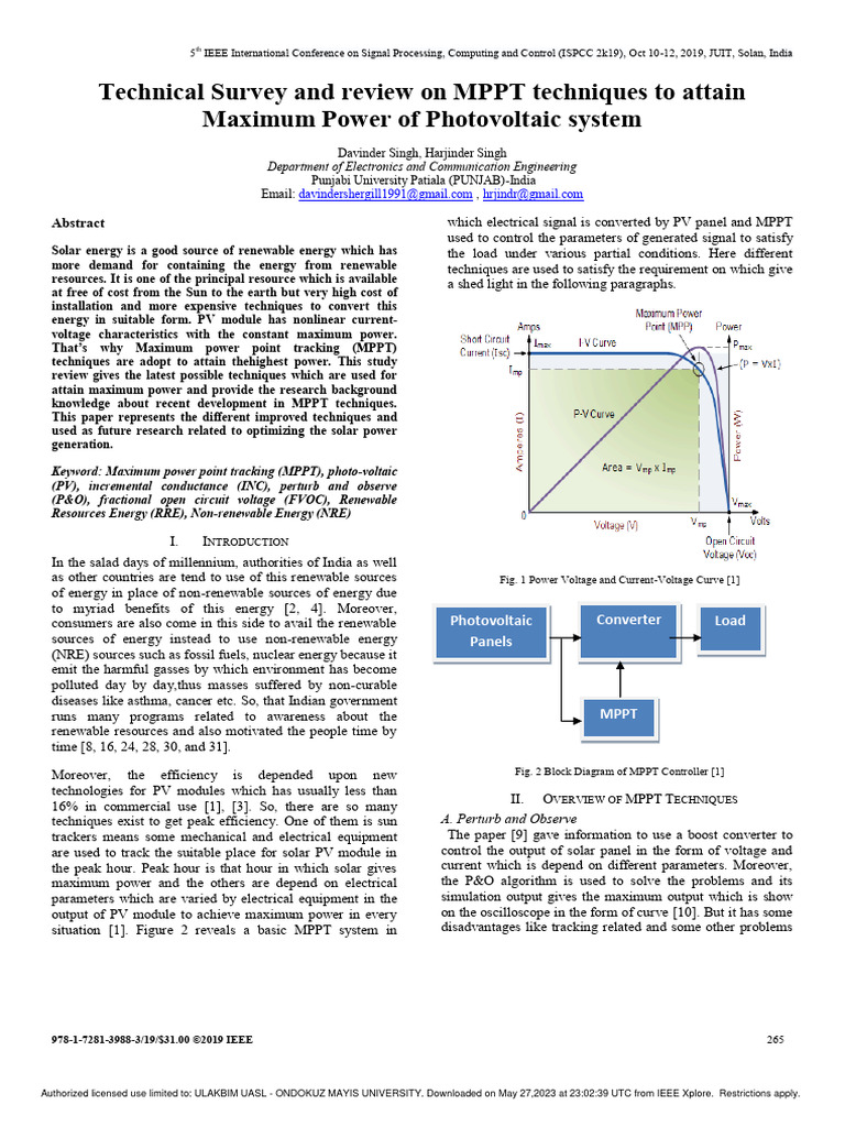 Technical Survey and Review On MPPT Techniques To Attain Maximum Power ...