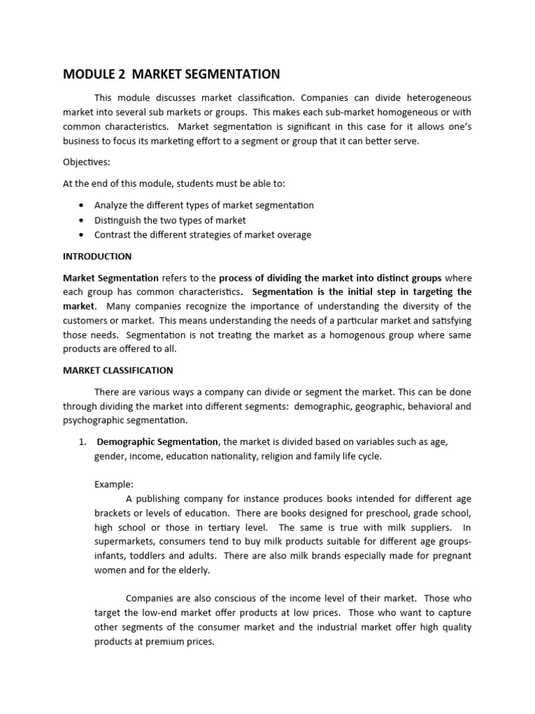 Module 2 Market Segmentation | PDF | Market Segmentation | Market (Economics)