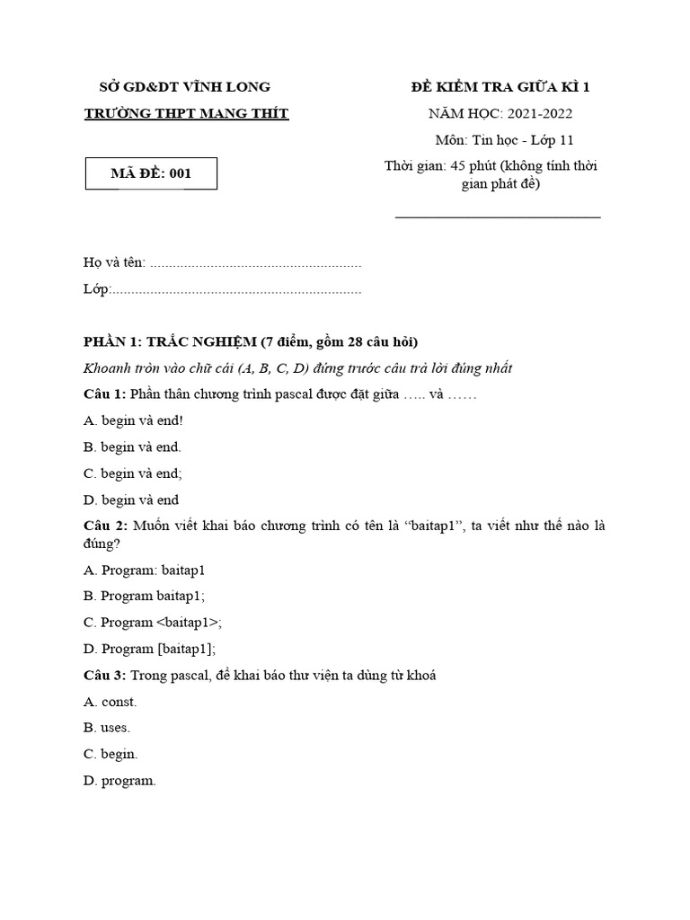 Giuaky TinHoc11 | PDF