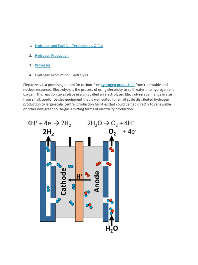 Hydrogen Production - Electrolysis | PDF | Electrolyte | Electricity ...