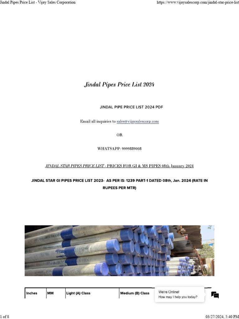 Jindal Pipes Price List - Vijay Sales Corporation | PDF | Technology ...